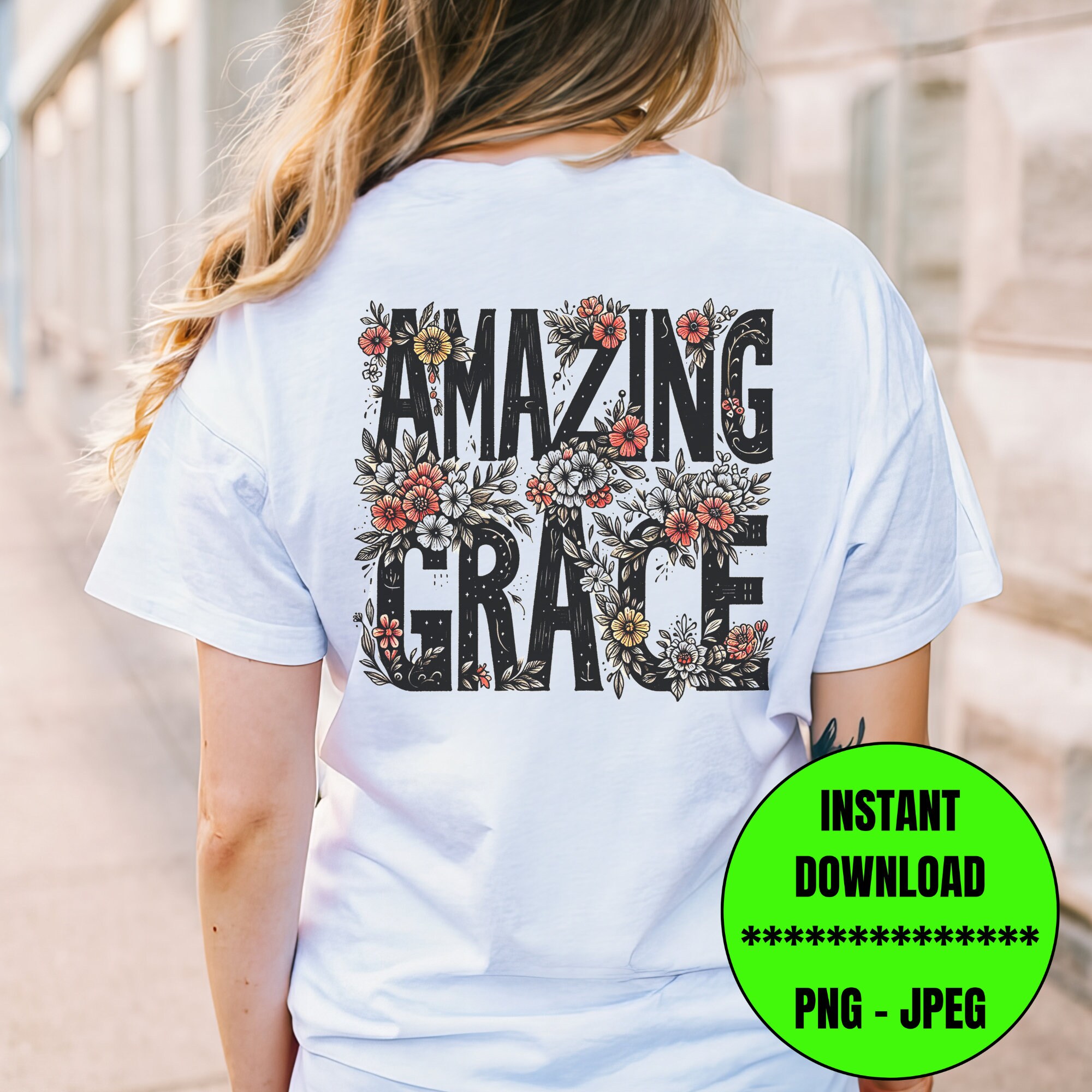 Amazing Grace Hand Lettering PNG Hymn Christian Floral Retro Doodle ...