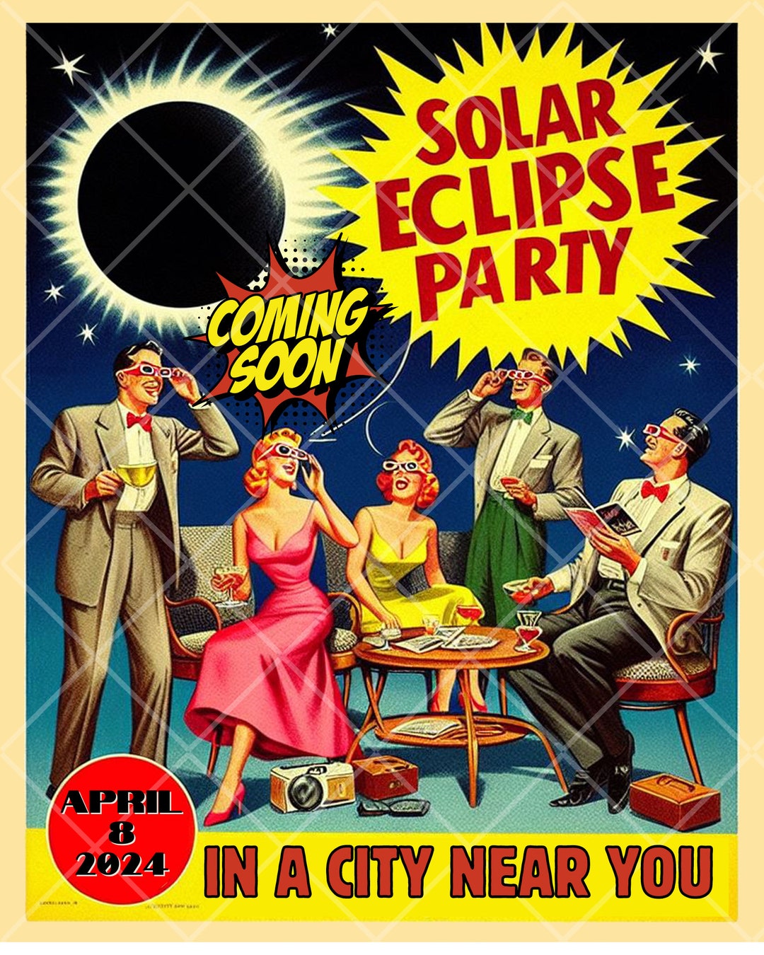 Solar Eclipse 2024 Sublimation Image JPEG PNG Funny Vintage Style ...
