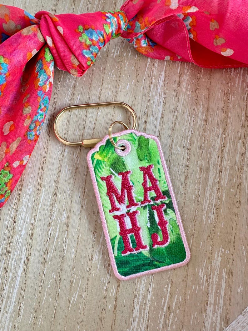 Mahjong Bag Tag Custom Embroidered Key Ring Preppy Boat Tote Charm Mahj ...