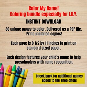 Color My Name LILY Personalized Coloring Page Bundle - Etsy
