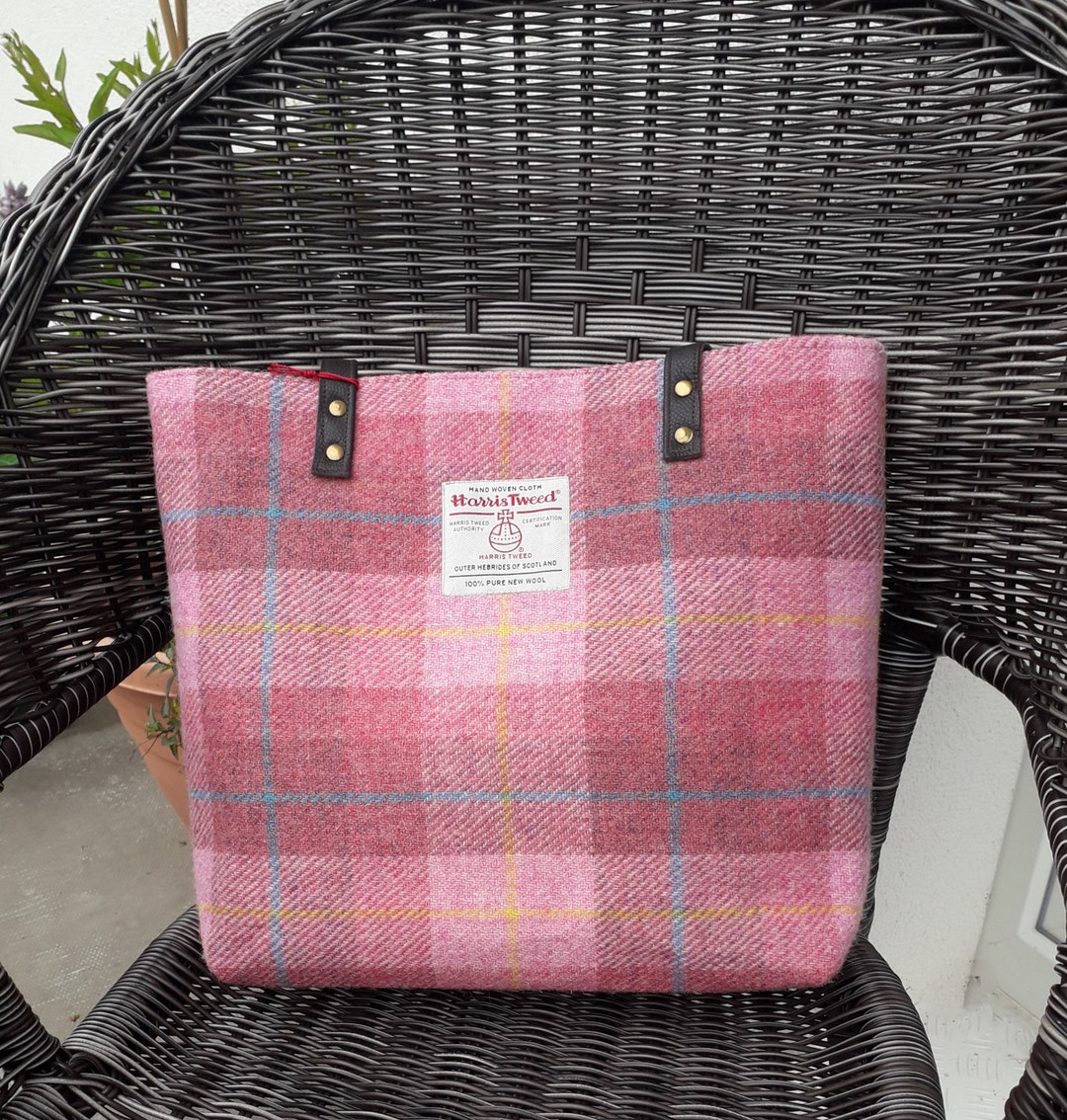 Harris Tweed Tote Bag /dusty Pink Check - Plaid/ Handmade in Scotland ...