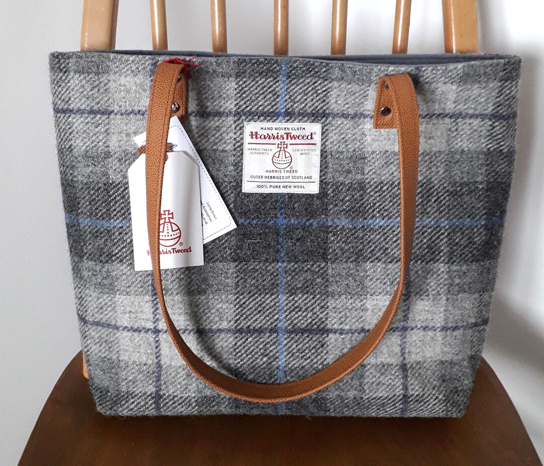 Harris Tweed Tote Shoulder Bag /grey Plaid Check/ Handmade in Scotland ...