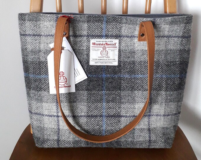 Harris Tweed Tote Shoulder Bag /grey Plaid Check/ Handmade in Scotland ...
