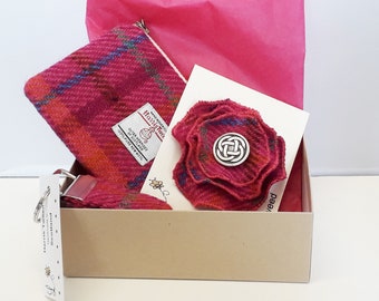 HARRIS TWEED Accessory Gift Set / Handmade in Scotland/ Pink and Purple ...