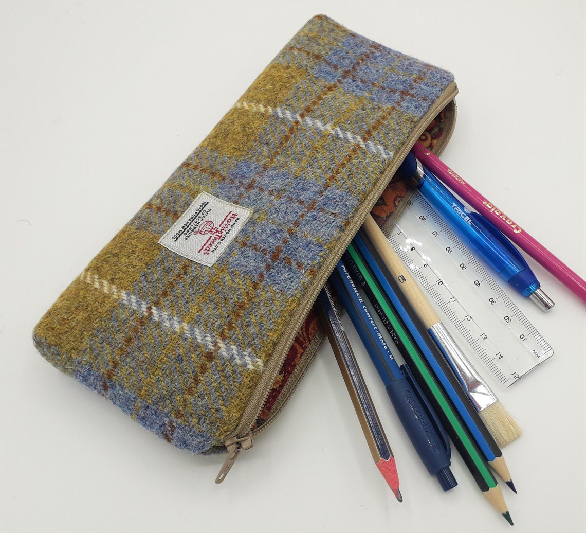 Harris Tweed Pencil Case /mustard and Grey Check / Gadget Case | Etsy