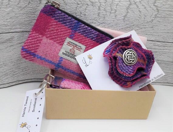 HARRIS TWEED Accessory Gift Set / Handmade in Scotland/ Pink - Etsy UK