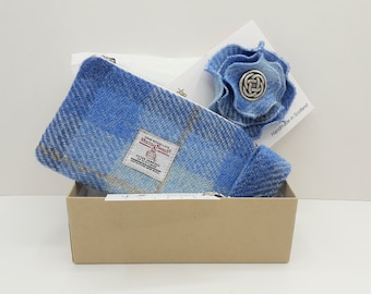 HARRIS TWEED Accessory Gift Set / Handmade in Scotland/ Pink and Purple ...