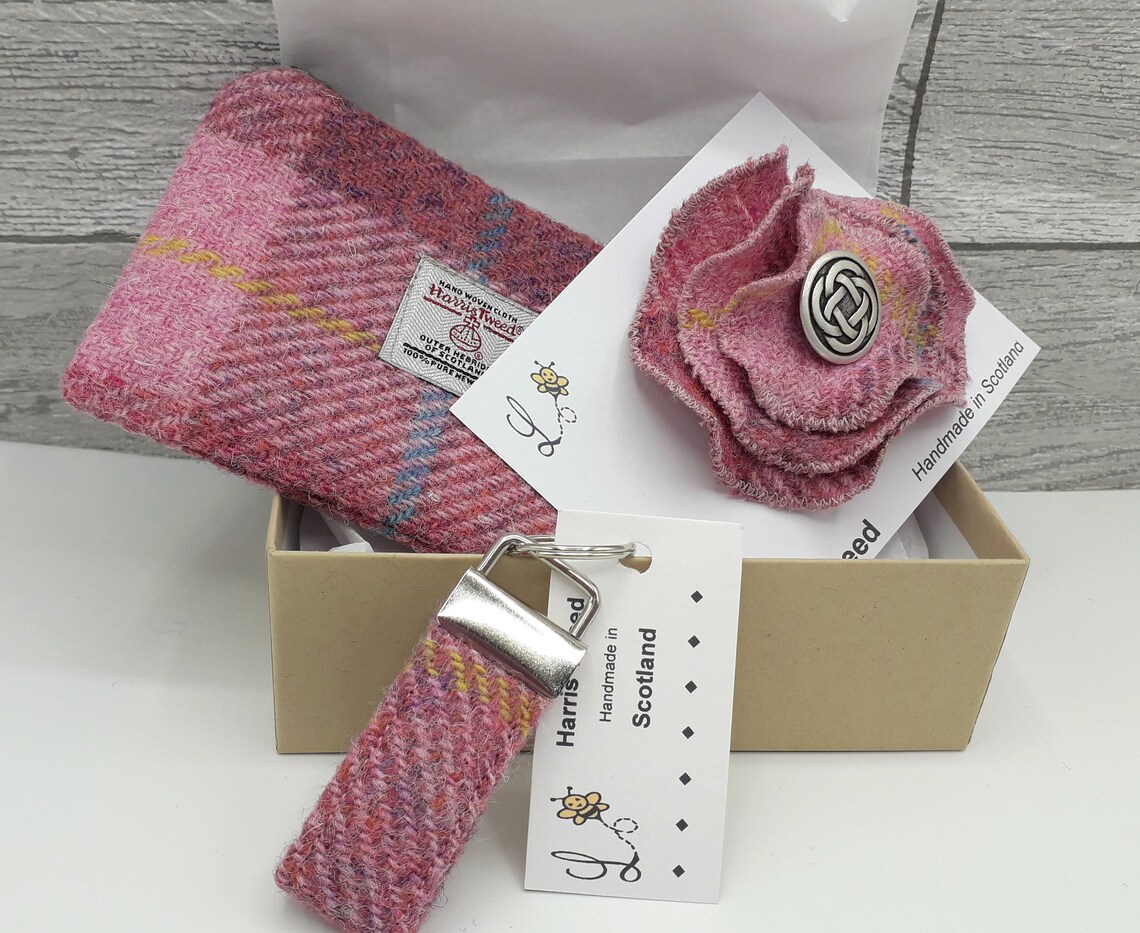 HARRIS TWEED Accessory Gift Set / Handmade in Scotland/ Dusky - Etsy