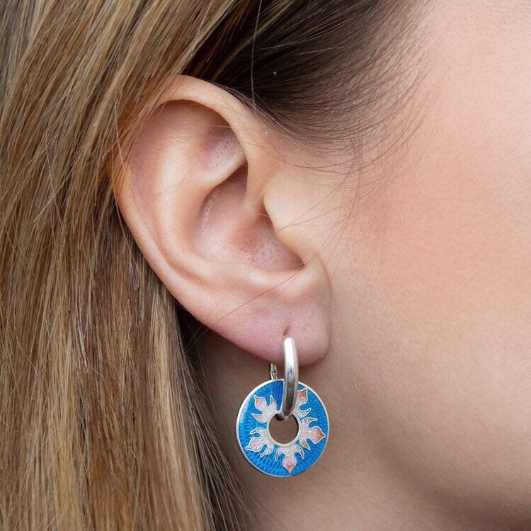 Reversible Rose Flower Earrings Sterling Silver 925 Cloisonne | Etsy