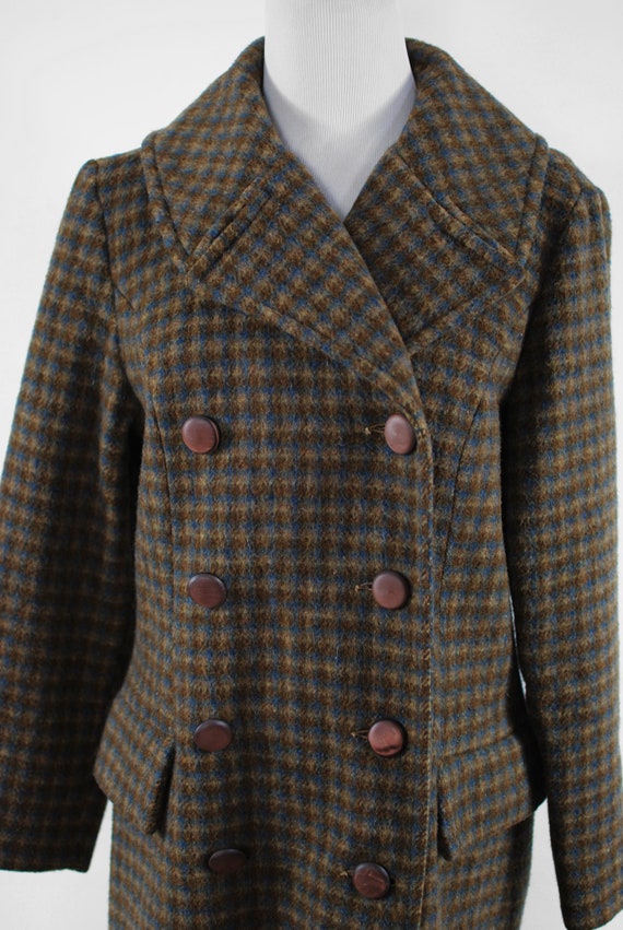 1970's Olive Check Wool Double-breasted Short Coat - Gem
