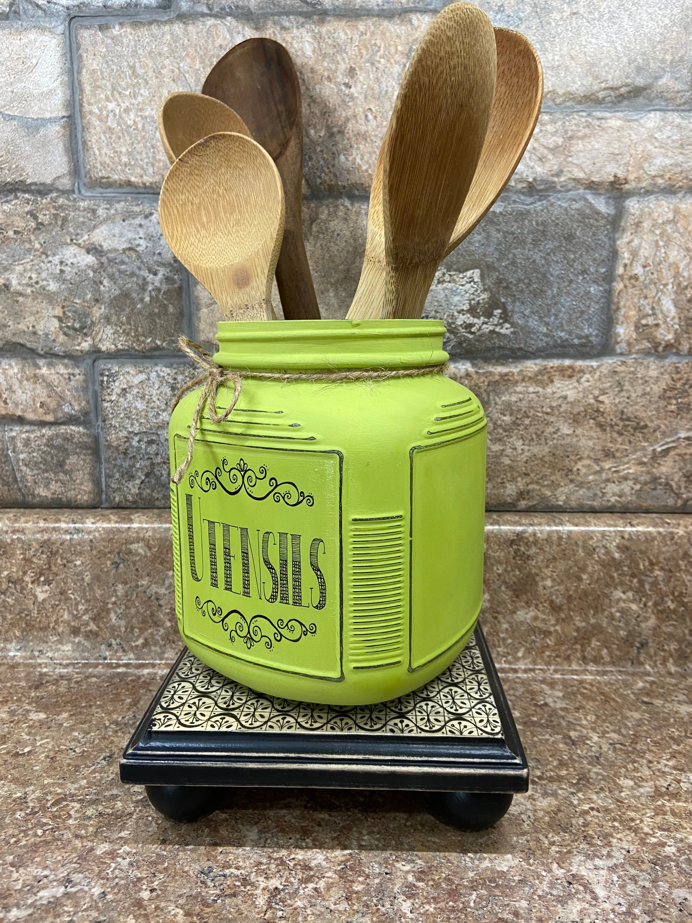 Utensil Holder Jar Farmhouse Utensil Jar Glass Jar Utensil | Etsy