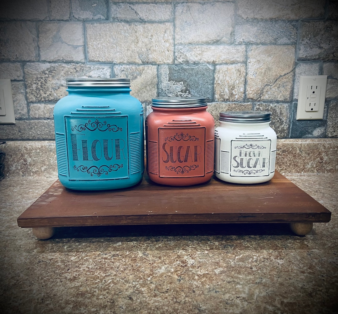 Kitchen Canister Set, Set of 3 Rustic Kitchen Canisters, Gallon, Half ...