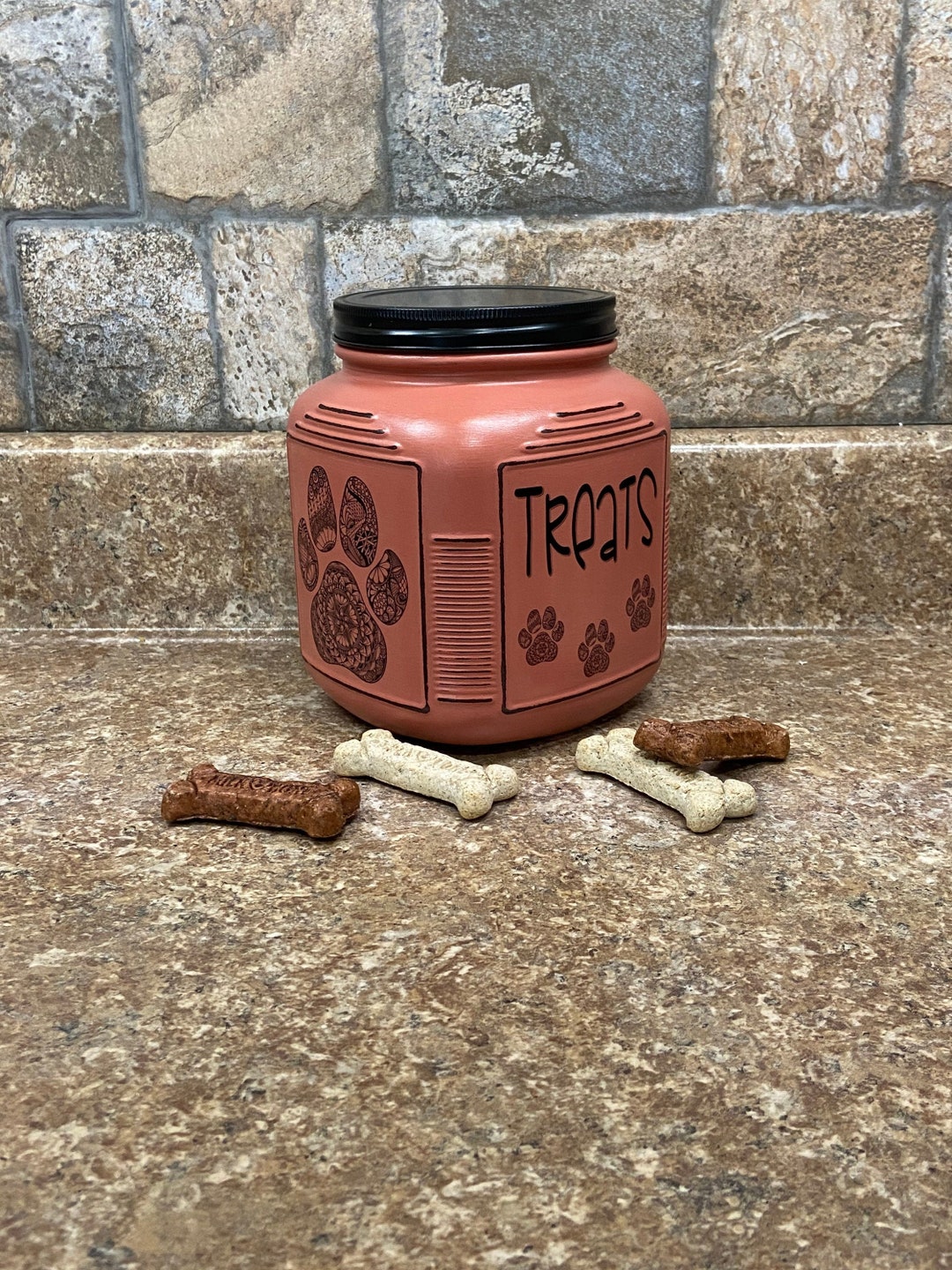 Pet Treat Jar, Half Gallon Painted Pet Treat Jar, Pet Treat Storage ...