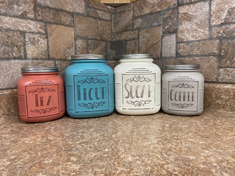 Kitchen Canister Set Sugar Jar Flour Jar Coffee Jar Rustic - Etsy