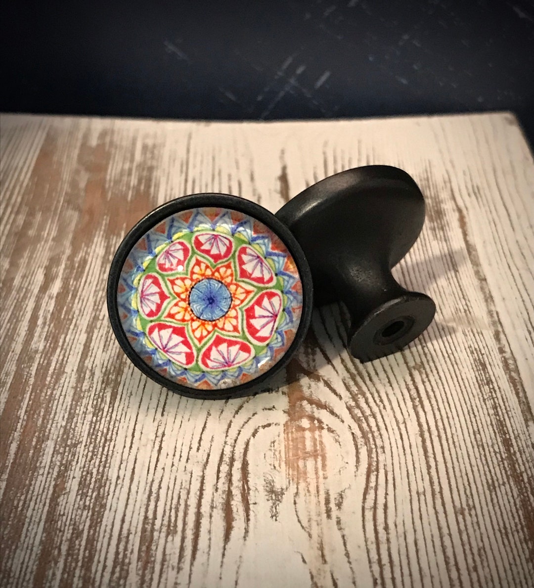 Decorative Furniture Knob Red and Blue Mandala Cabinet Knob - Etsy
