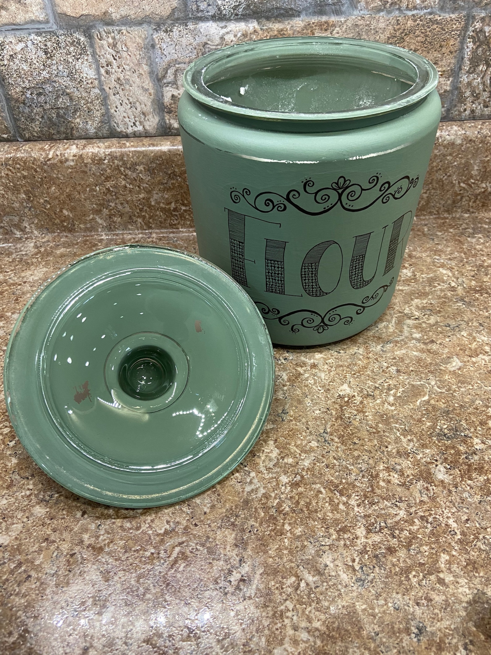 Farmhouse Canisters, Flour Canister, Painted Glass, Kitchen Canisters ...