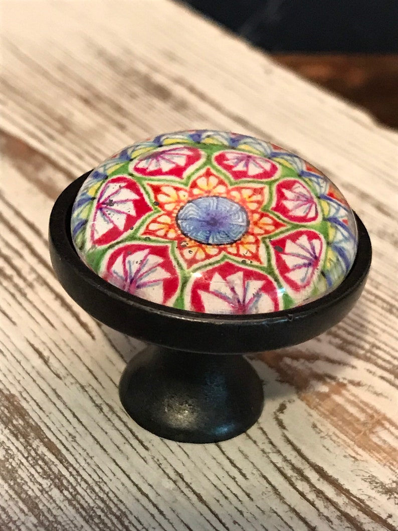 Decorative Furniture Knob Red and Blue Mandala Cabinet Knob - Etsy