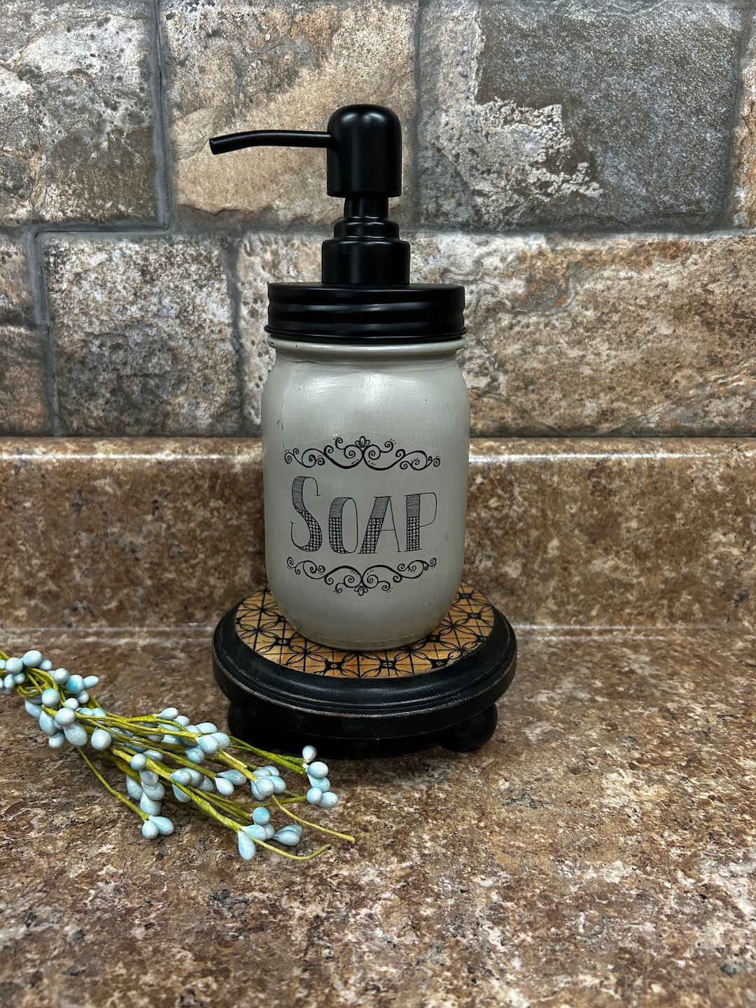 Rustic Chic Soap Jar, Farmhouse Kitchen, Farmhouse Bathroom, Mason Jar ...