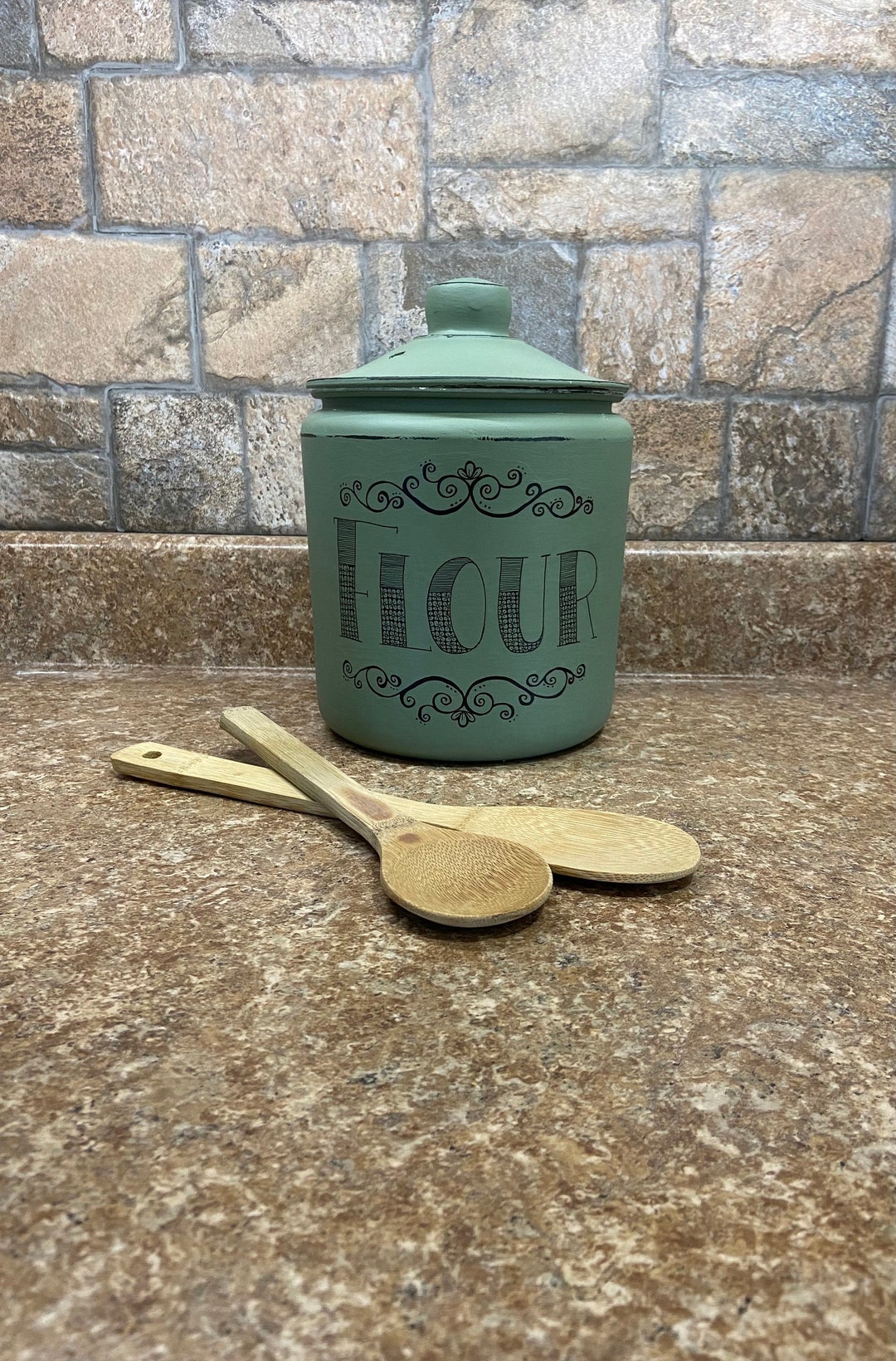Farmhouse Canisters, Flour Canister, Painted Glass, Kitchen Canisters ...