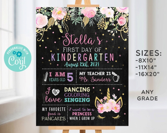 Unicorn Back to School Sign Printable - First Day of School Sign ...