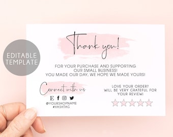 Etsy Thank You Cards, Etsy Thank You Note Template, Business Thank You ...