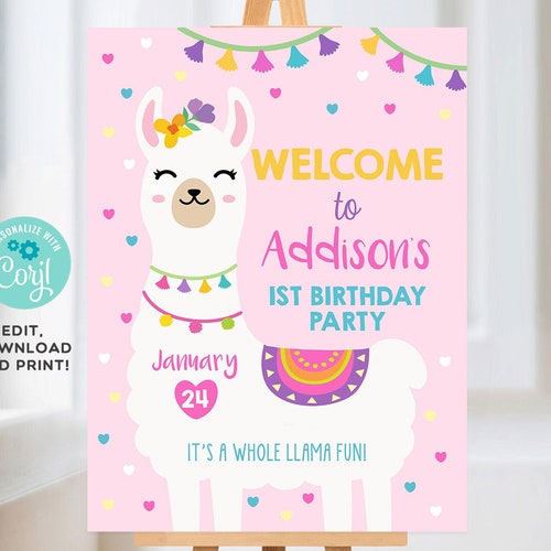 Editable Llama Welcome Sign Birthday Party Whole Llama Alpaca - Etsy