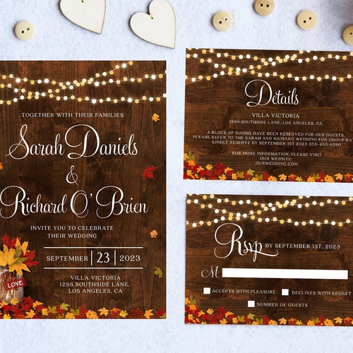 Rustic Fall Wedding Invitation Set Fall Invitation Autumn - Etsy