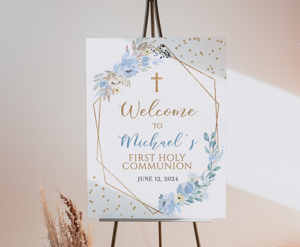 First Holy Communion Welcome Sign, 1st Communion Poster, Boy First ...