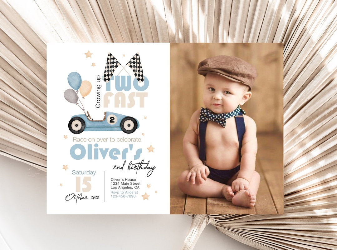Editable TWO Fast Birthday Invitation With Photo, Race Car 2nd Birthday ...