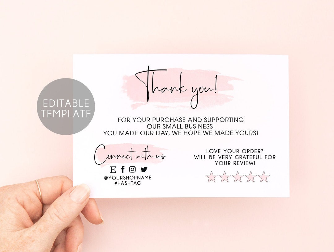 Business Thank You Card Template, Thank You for Your Order Cards, Thank ...