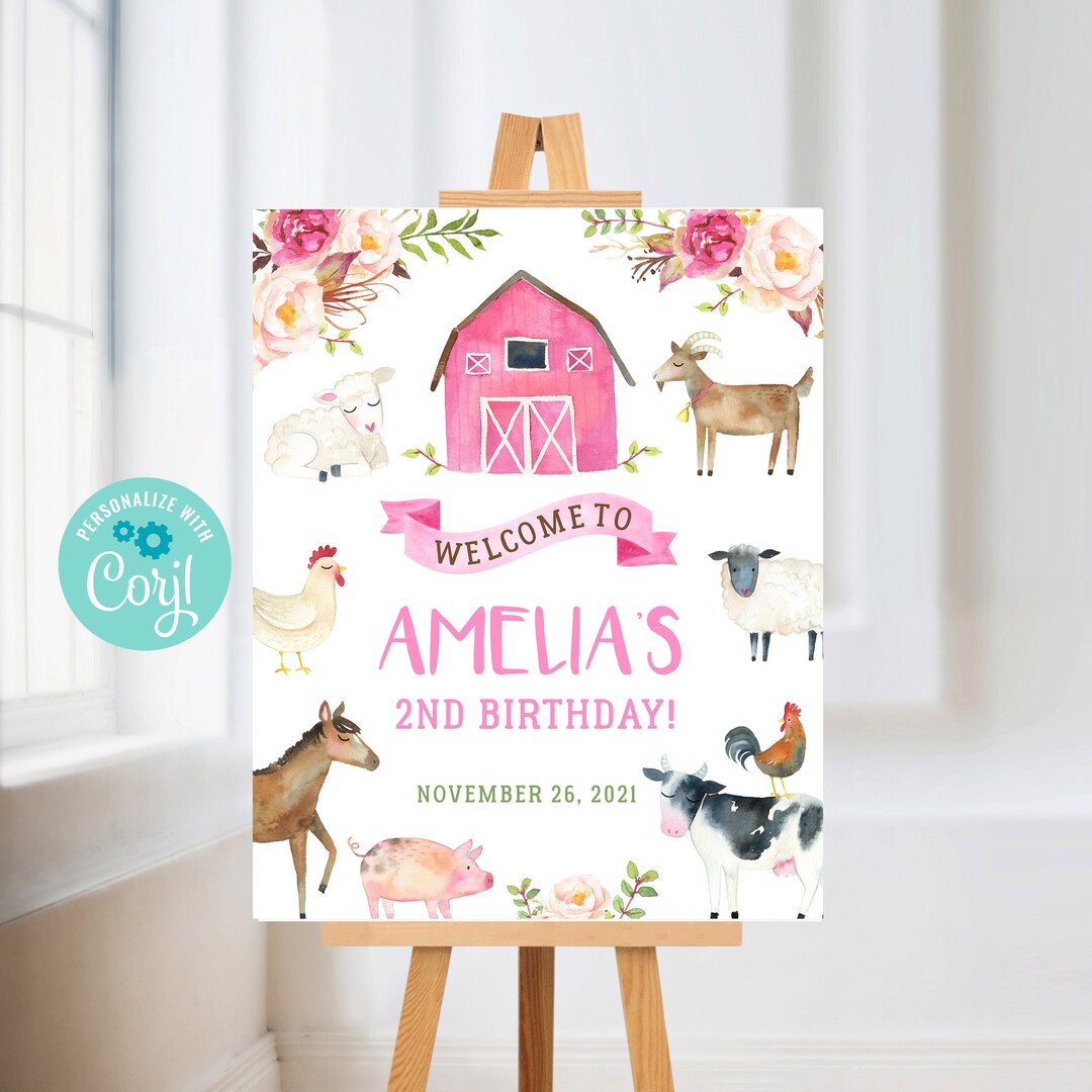 Farm Welcome Sign, Instant Download, Barnyard Birthday Welcome Sign ...