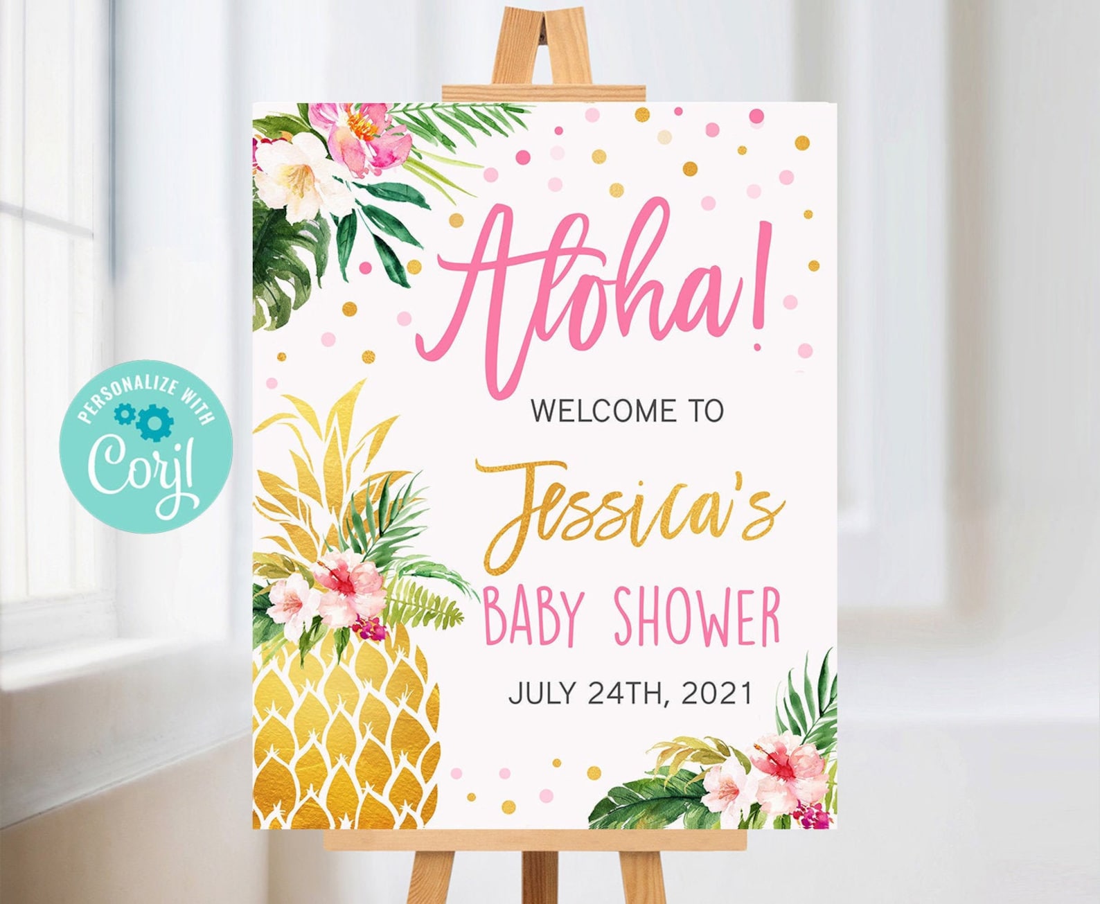 EDITABLE Pineapple Baby Shower Welcome Sign, Tropical Welcome Sign ...