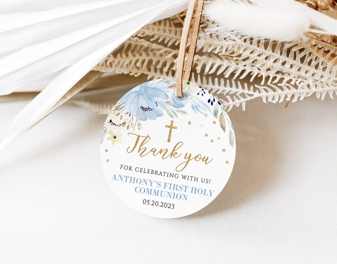First Holy Communion Thank You Tag, Boys 1st Holy Communion Thank You ...