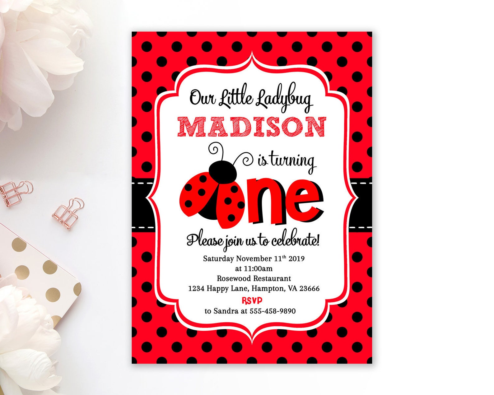 Ladybug Birthday Invitation Ladybug Invitation Girl 1st | Etsy
