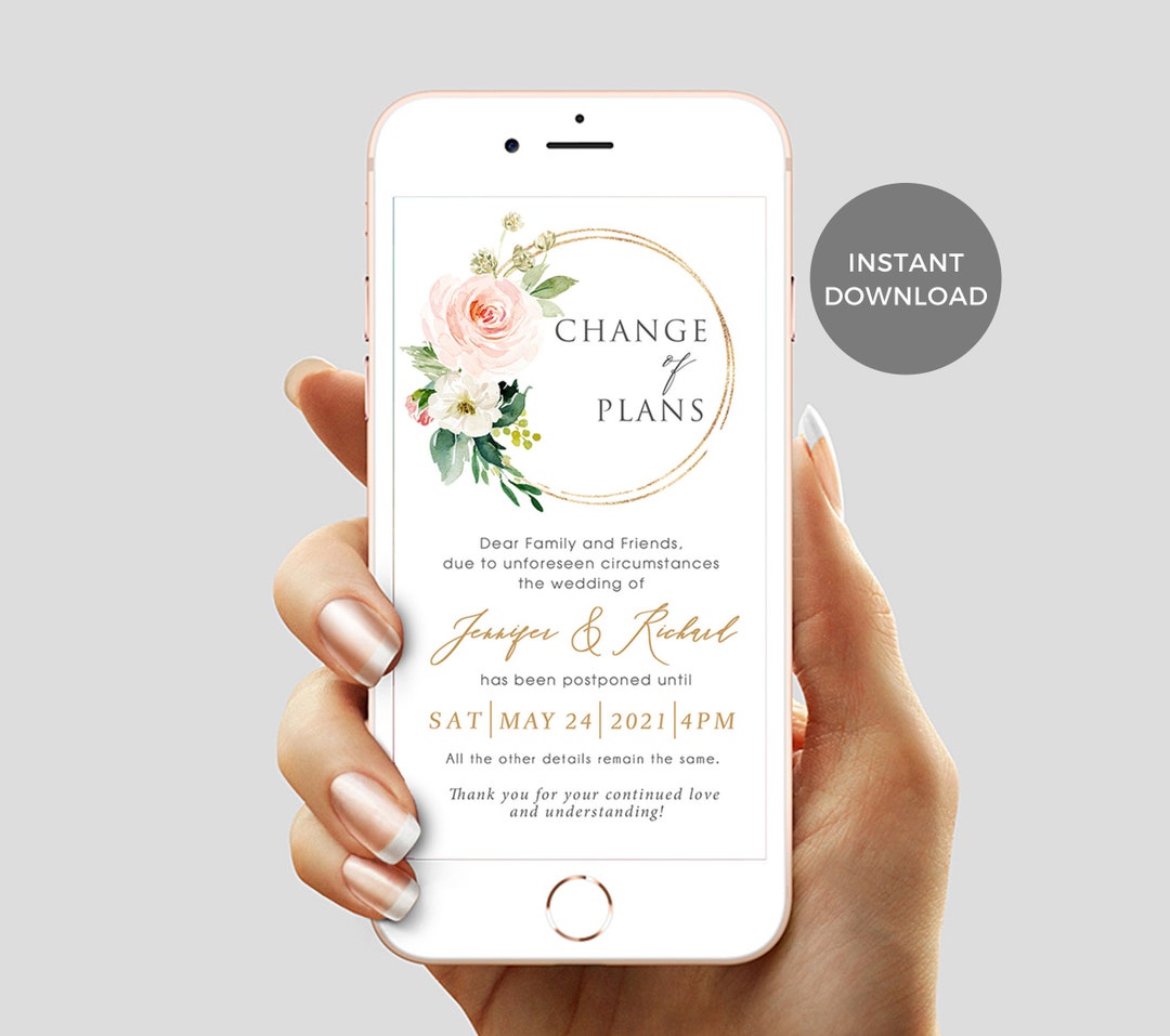 Postpone Wedding Announcement, Electronic Postpone Wedding, Change of ...