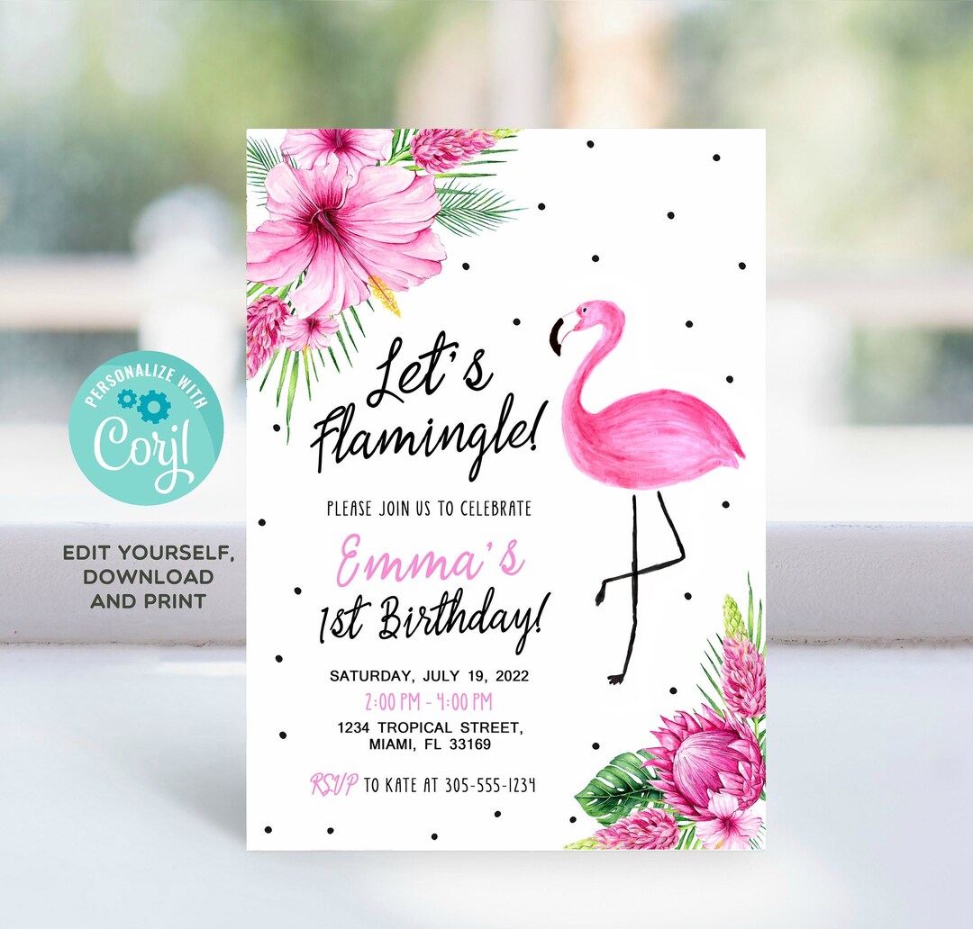 Editable Flamingo Invitation, Flamingo Birthday Invitation, Instant ...