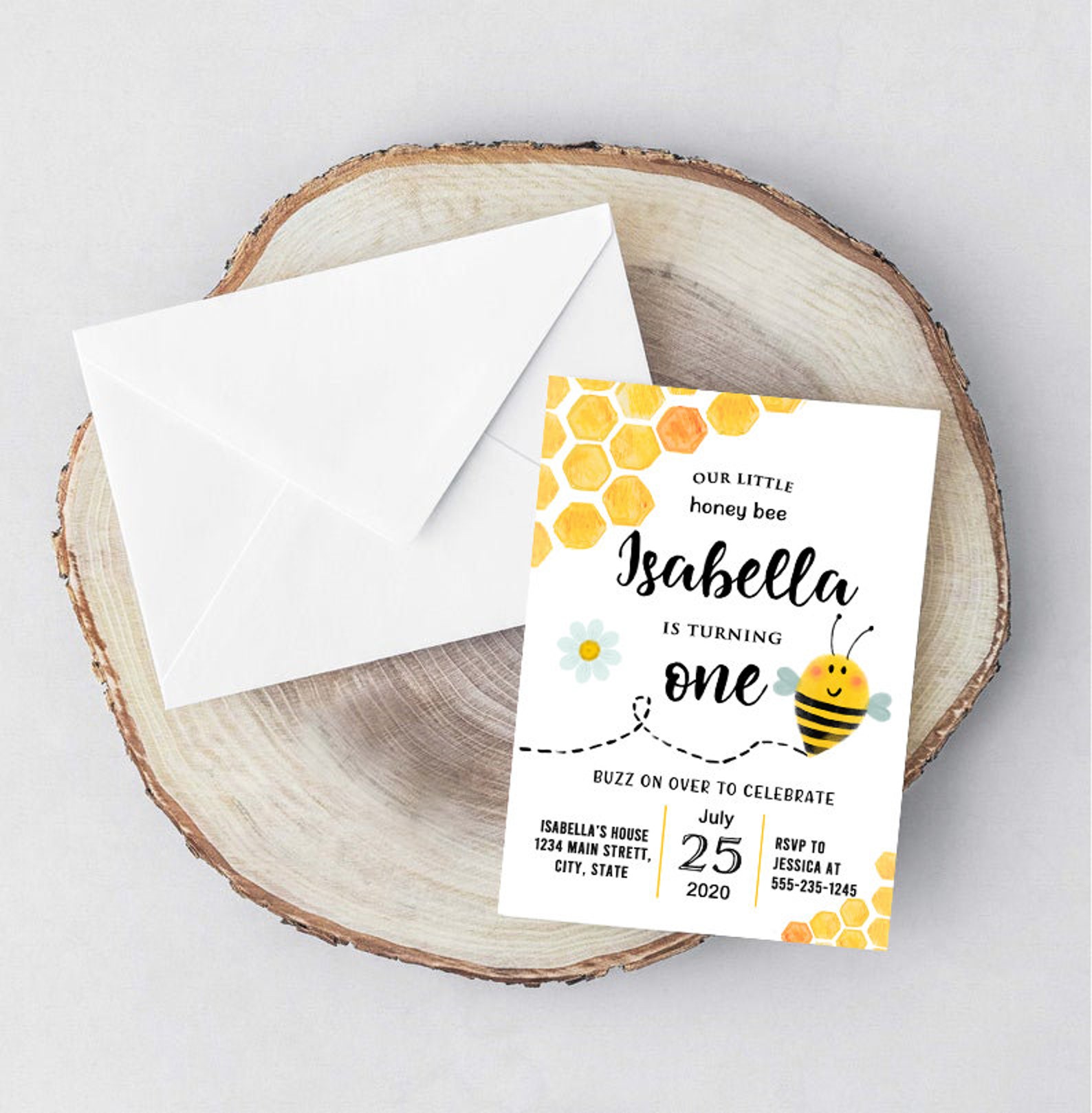 Editable Bee Birthday Invitation Bee-day Invitation Honey - Etsy