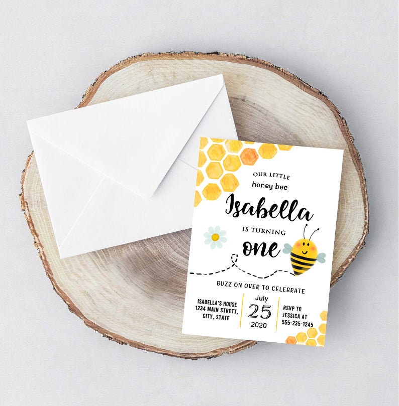 Editable Bee Birthday Invitation, Bee-day Invitation, Honey Bee ...