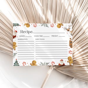 Christmas Recipe Card Template, Holiday Recipe Card Printable, 4x6 ...