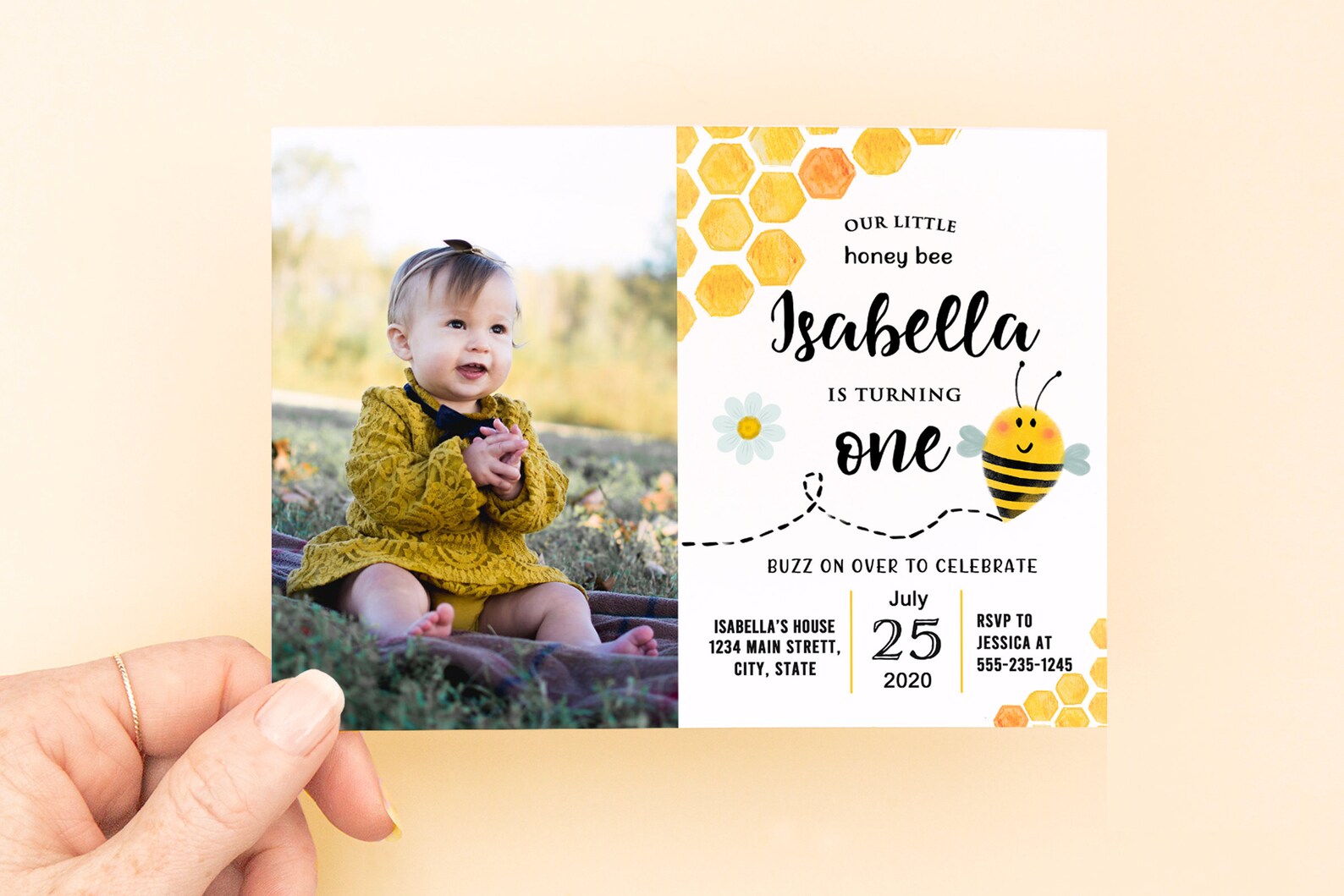 Bee Birthday Invitation With Photo, Girl Bee Day Invitations, Bee Day ...