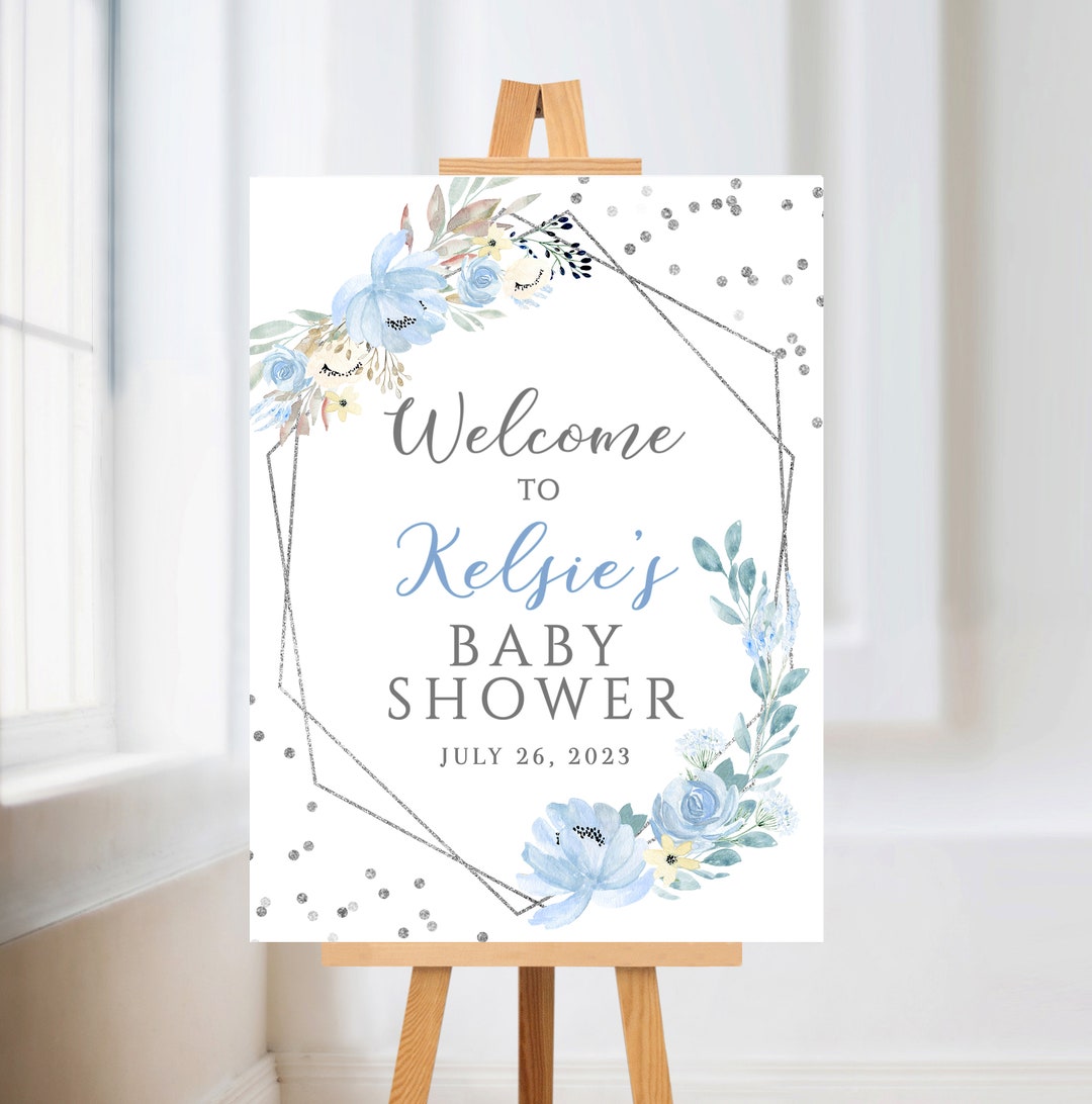 Boy Baby Shower Welcome Sign, Boy Baby Shower Sign, Floral Baby Shower ...