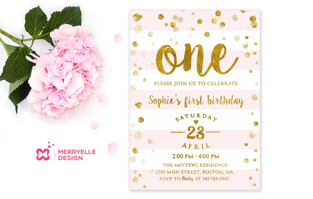First Birthday Invitation Girl, 1st Birthday, Girls Party Invites, Girl ...