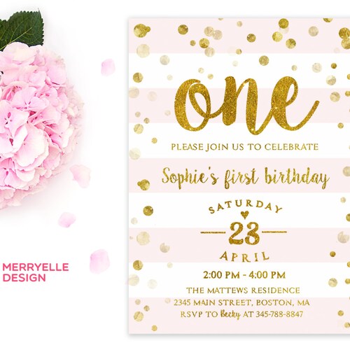 First Birthday Invitation Girl 1st Birthday Girls Party | Etsy