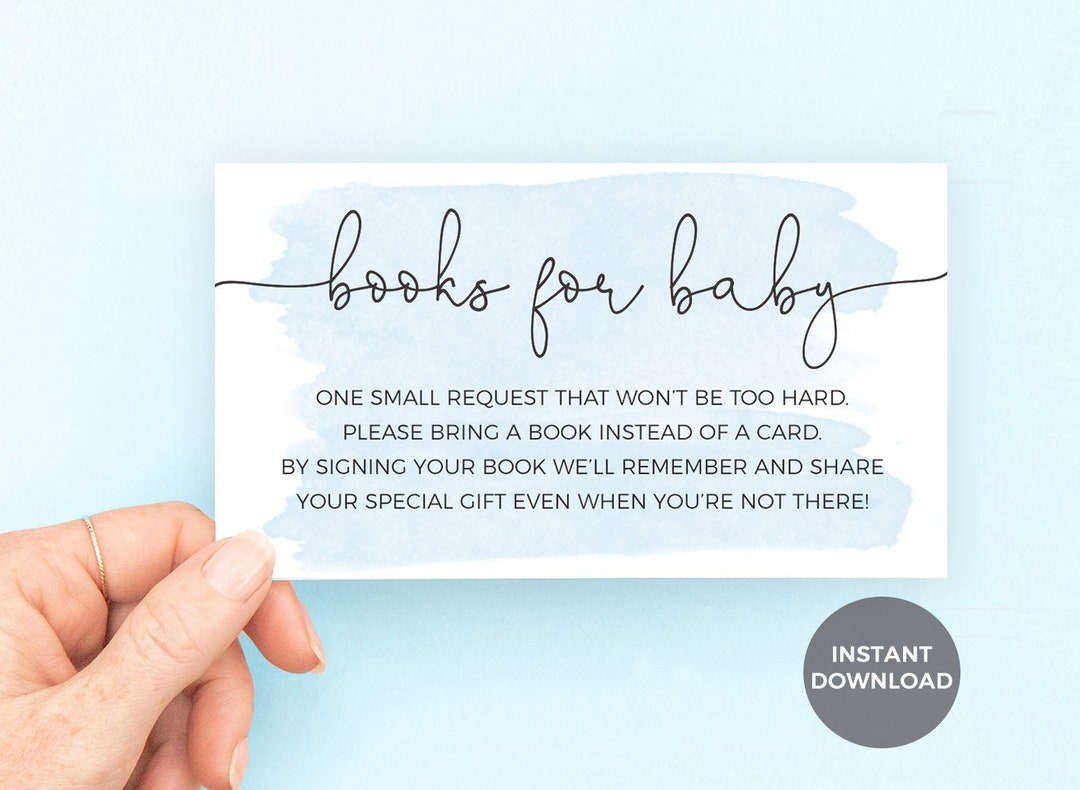Blue Baby Shower Books for Baby, Bring a Book Insert, Book Request Card ...