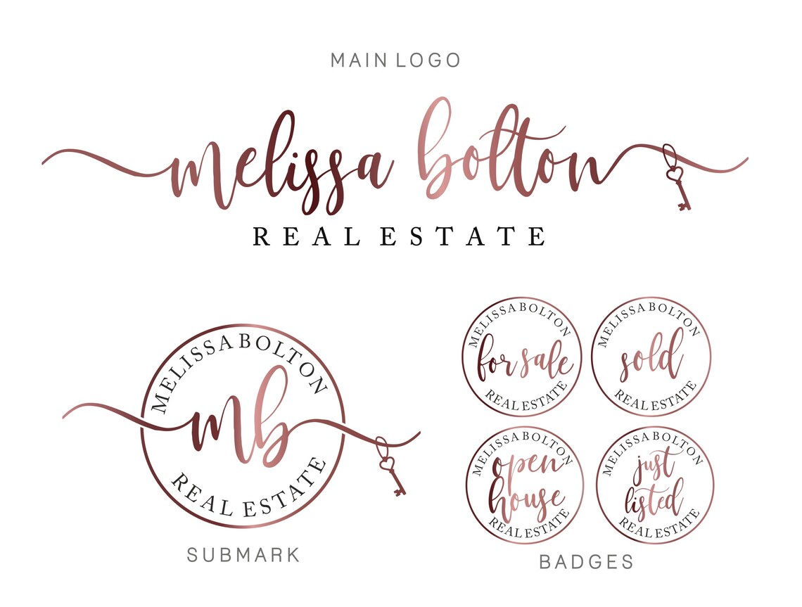 Real Estate Logo Rose Gold Logo Key Logo Realtor Logo Real - Etsy