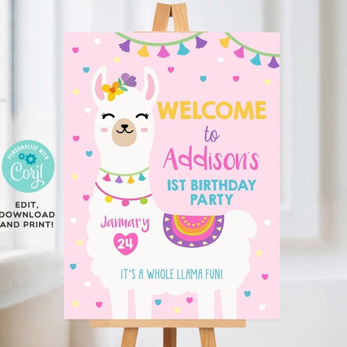 Editable Llama Welcome Sign Birthday Party Whole Llama Alpaca - Etsy