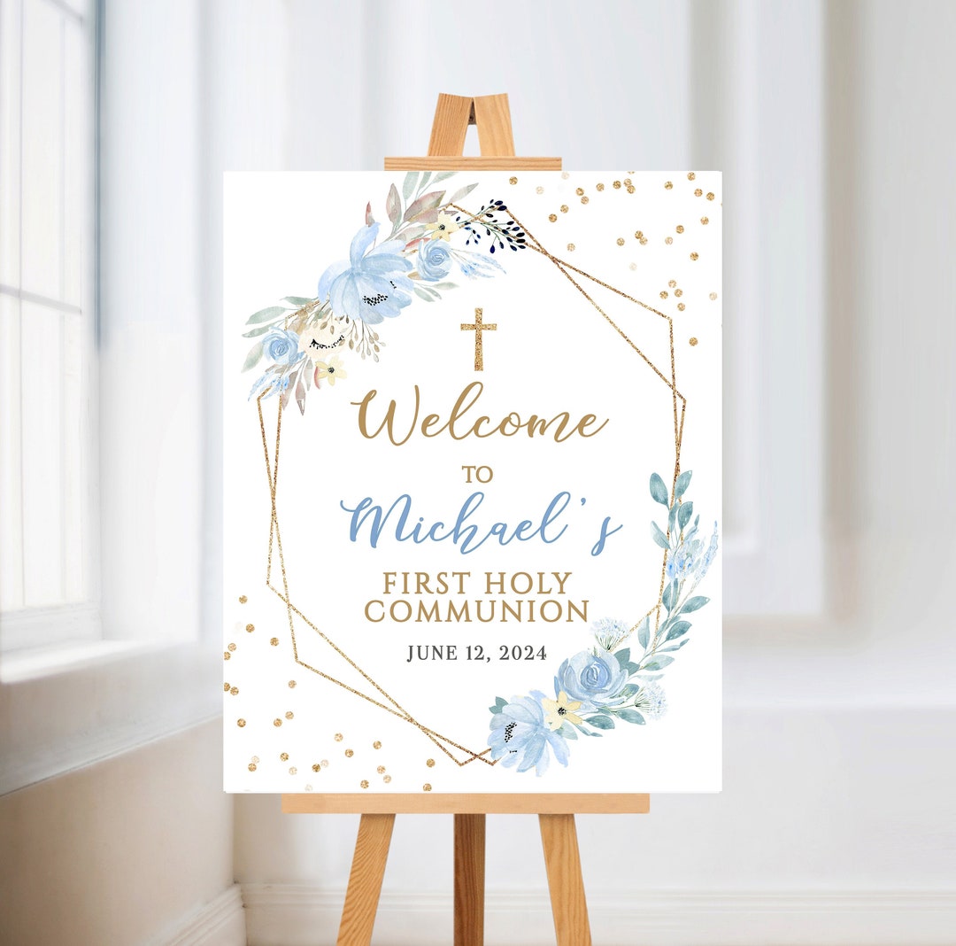First Holy Communion Welcome Sign, 1st Communion Poster, Boy First ...
