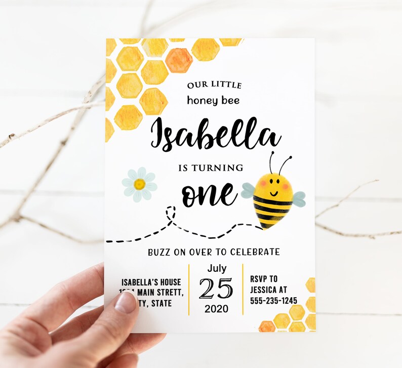Editable Bee Birthday Invitation Bee-day Invitation Honey - Etsy