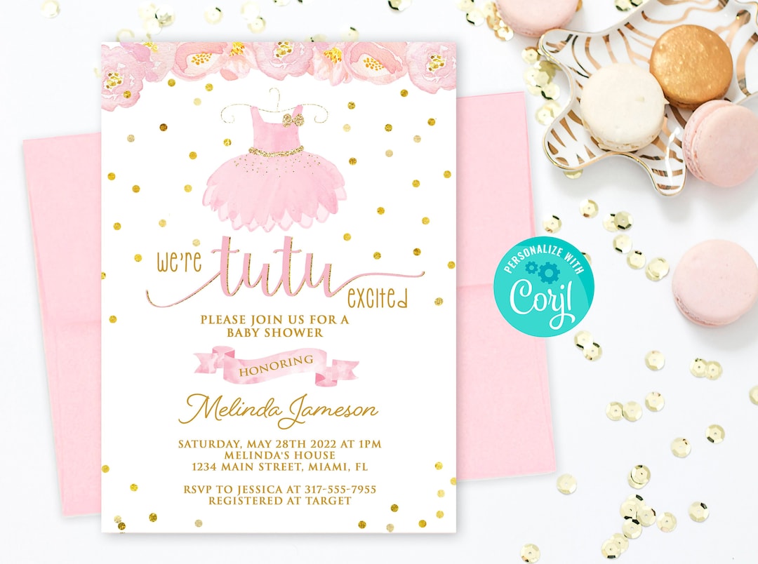 Editable Tutu Excited Baby Shower Invitation, Tutu Baby Shower ...