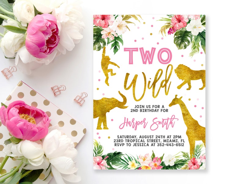 two-wild-birthday-invitation-gold-safari-invitation-girl-2nd-etsy